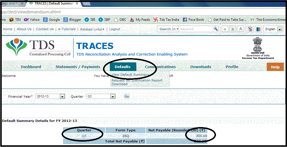Tds Tax India: e-TDS :- View Default Summary at TRACES