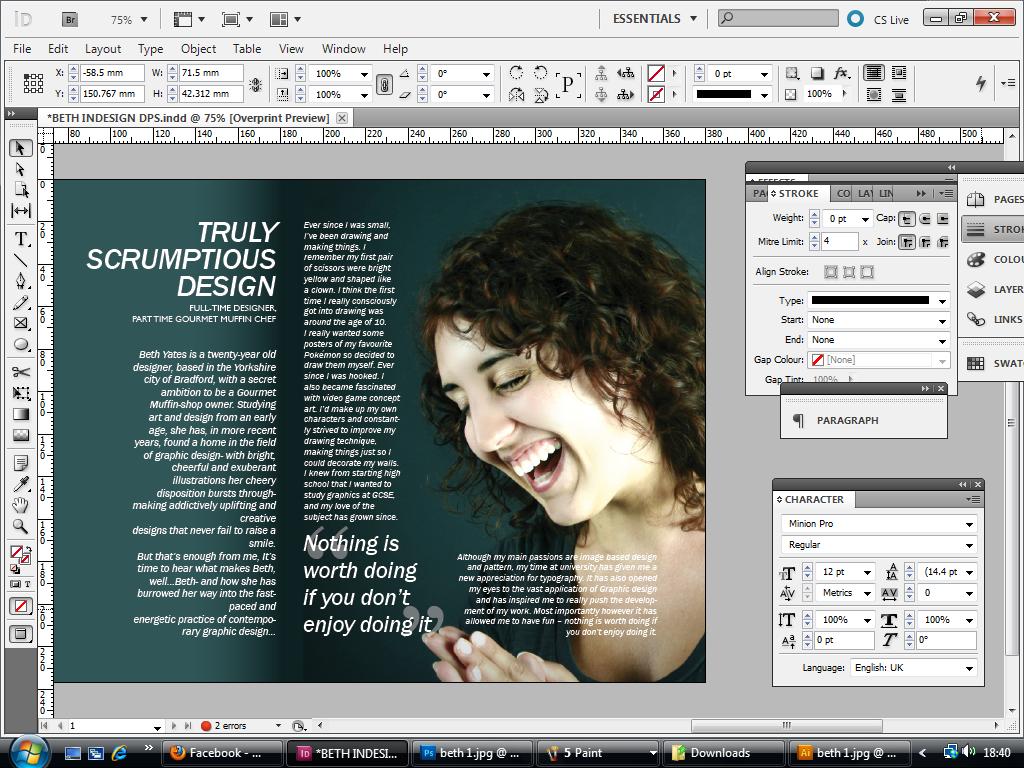 Sophie Wilson//Design Practice: InDesign Final Design: The Design Process.