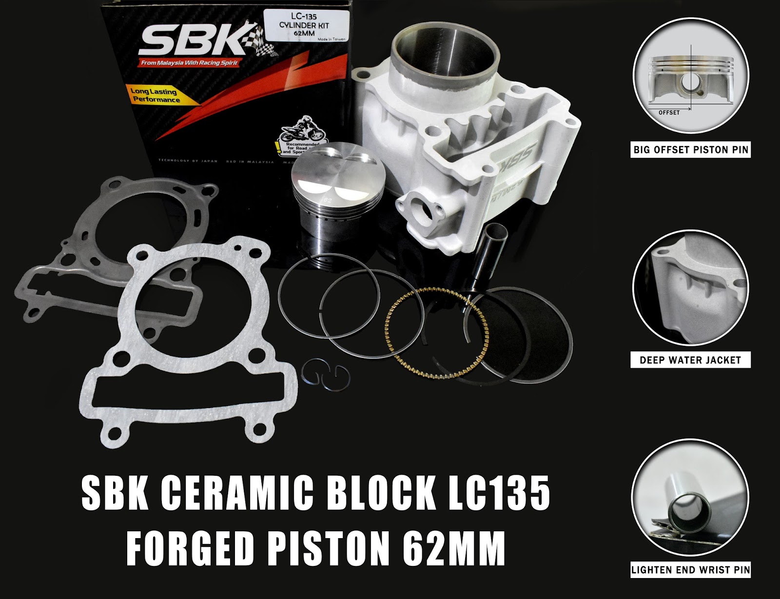 SBK CYLINDER BLOCK RACING 62MM 135LC / SNIPER / CRYPTON X / LC150 / R15 ...