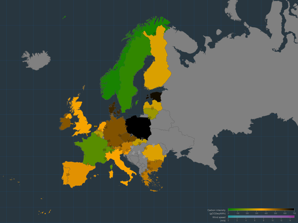 Live CO2 emissions of the European electricity production