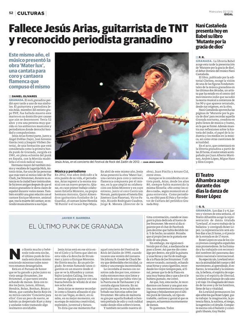 Prensa Recortada Nuevaola80: Fallece Jesús Arias, guitarrista de TNT y ...