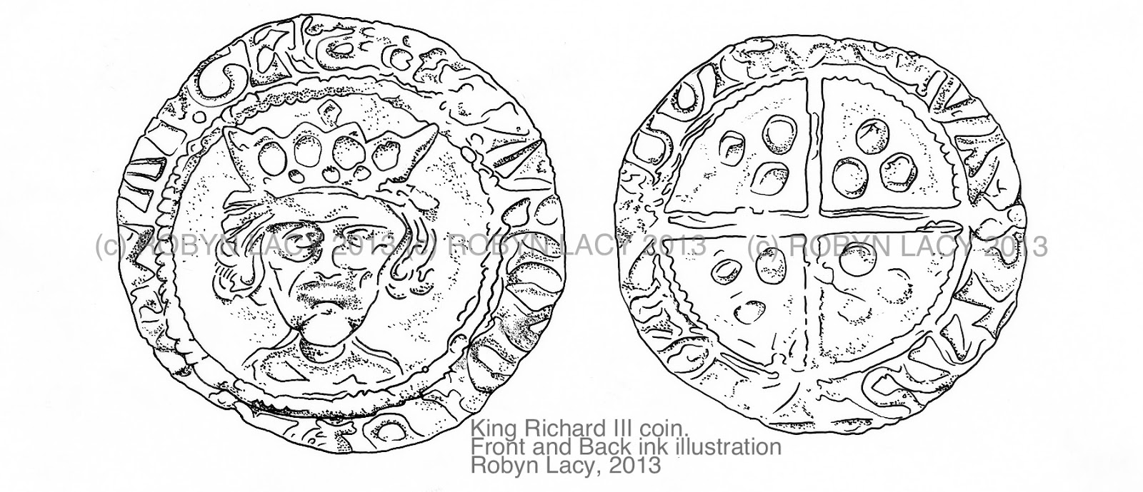 Pencil the Past: King Richard III coin. Ink Illustration.