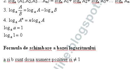 Proprietatile logaritmilor | formule online probleme si exercitii rezolvate
