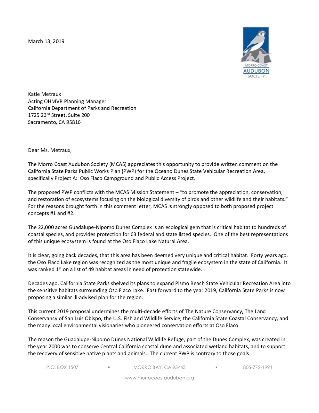 MCAS Sends Letter to CA State Parks re: Oso Flaco Plan ~ Morro Coast ...