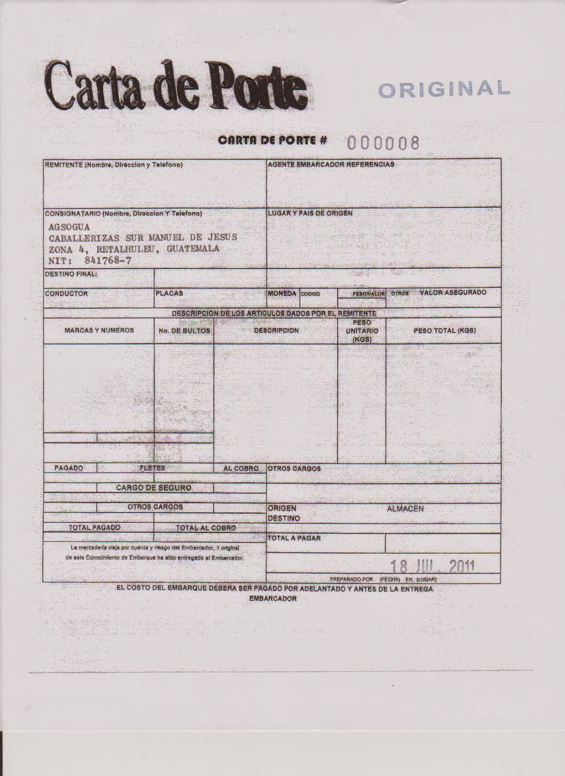 Administracio: Carta de ports