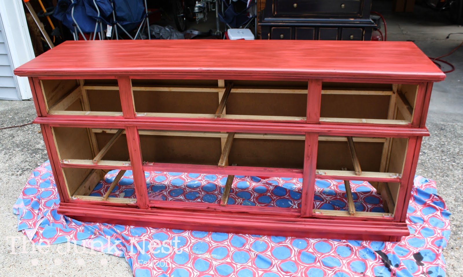 The Junk Nest: Red Painted (and Stained) Dresser Redo