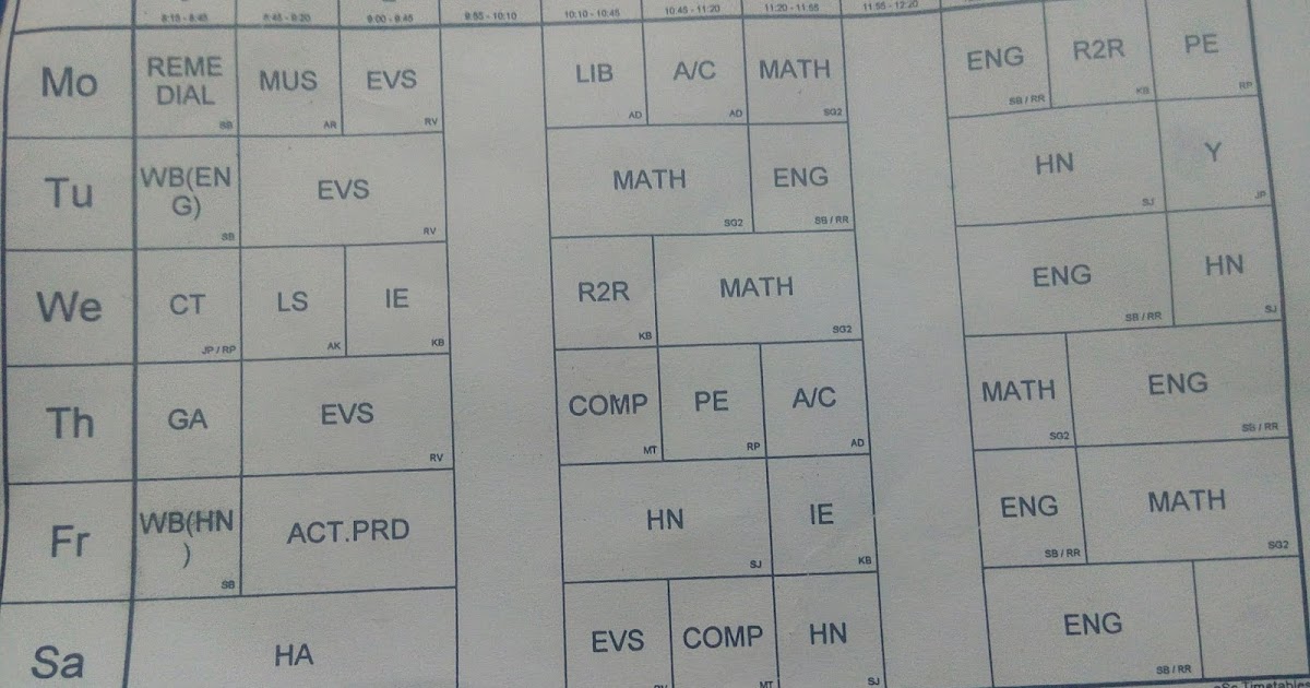 Class 4B time table