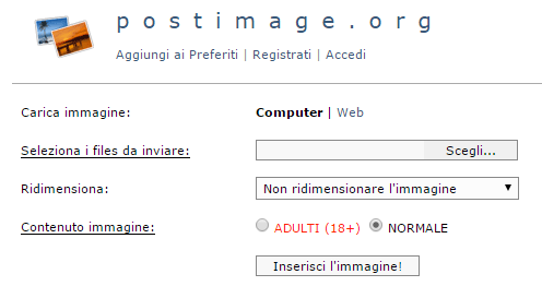Caricare foto su internet per poi condividerle facilmente: Postimage