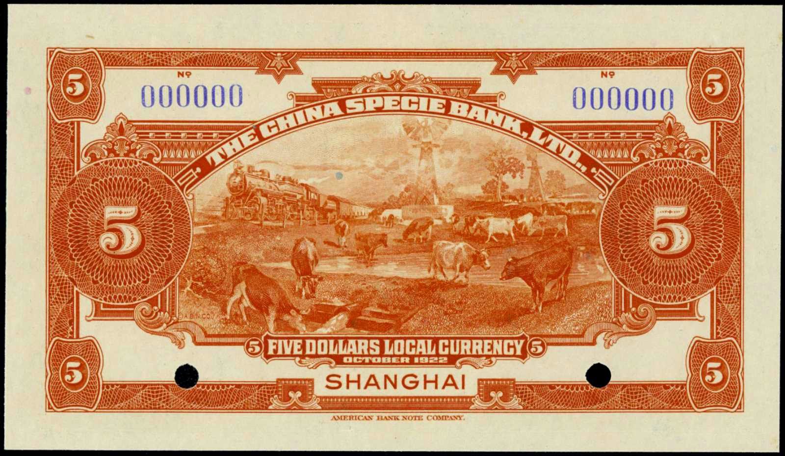 China Banknotes 5 Dollars 1922 China Specie Bank Ltd|World Banknotes ...
