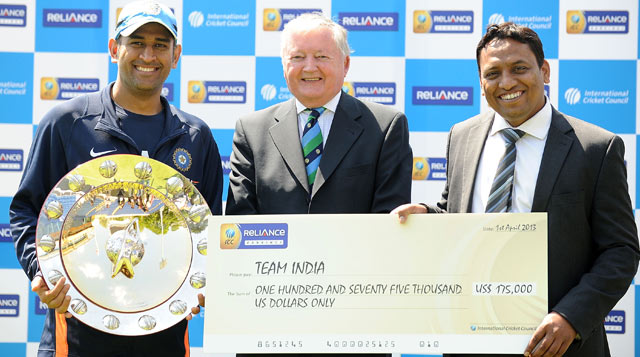 India receives Reliance ICC ODI Championship Shield and cheque