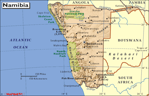 Namibya Haritası ~ Ülke Haritaları
