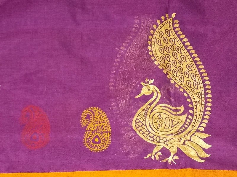 Screen printing on plain cotton saree