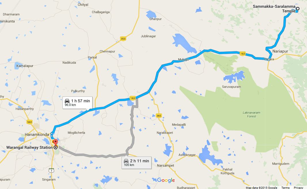 Route Map for Medaram Jatara ~ Medaram Sammakka Sarakka Jathara