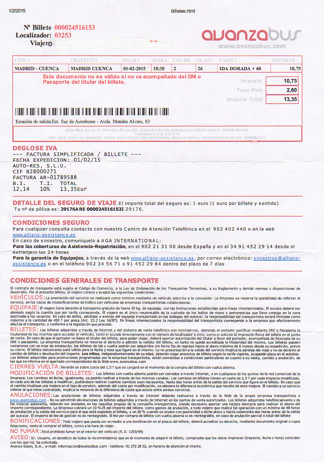 The traveler's drawer: AVANZABUS / AUTO-RES. Billete de autobús Madrid ...