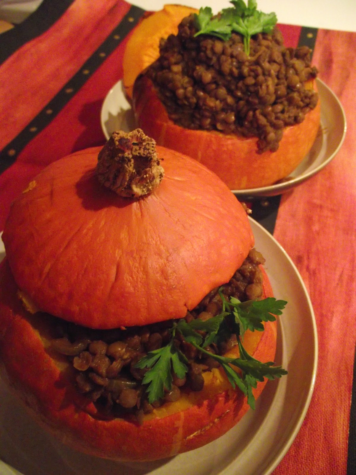Rocket and Roses Vegan Kitchen: Onion Pumpkin with Spicy Lentil Stuffing