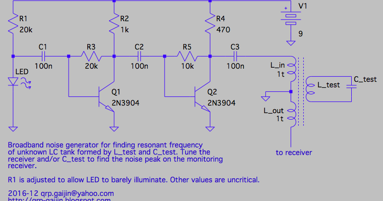 qrp-gaijin: Noise generator for finding LC tank resonant frequency