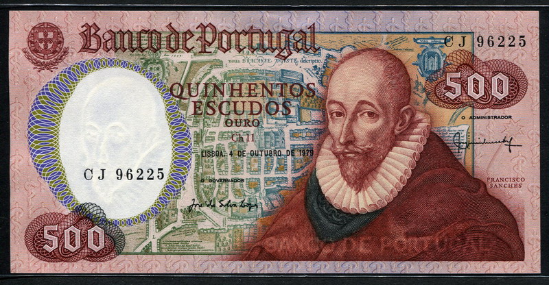 Portugal currency 500 Portuguese Escudos banknote of 1979, Francisco ...