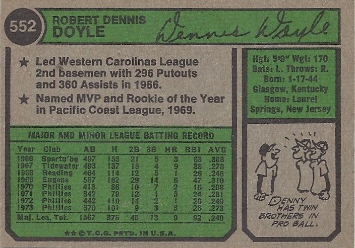 1974 Topps - Pennant Fever: #552 - Denny Doyle