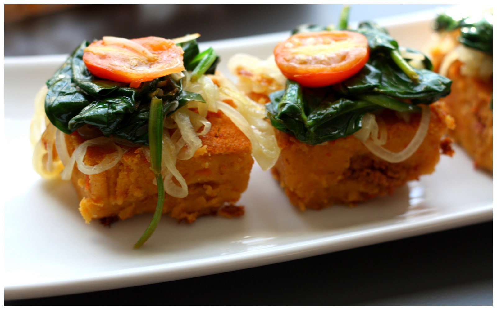 JoJo's Kitchen: Bean cake[moi-moi] topped with onions & spinach