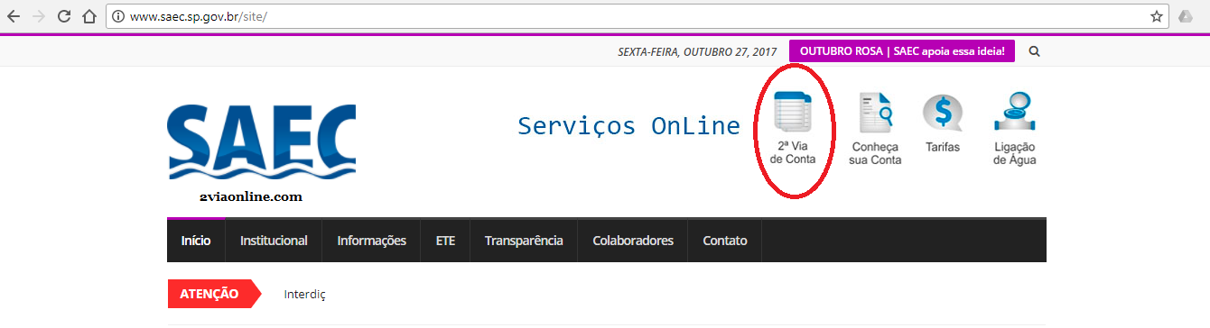 2Via da SAEC | Conta de Água