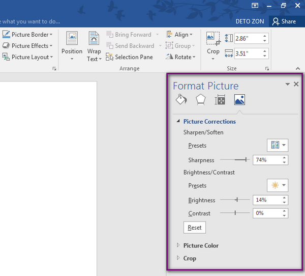 Cara mengatur brightness atau kecerahan gambar di Microsoft Word 2016
