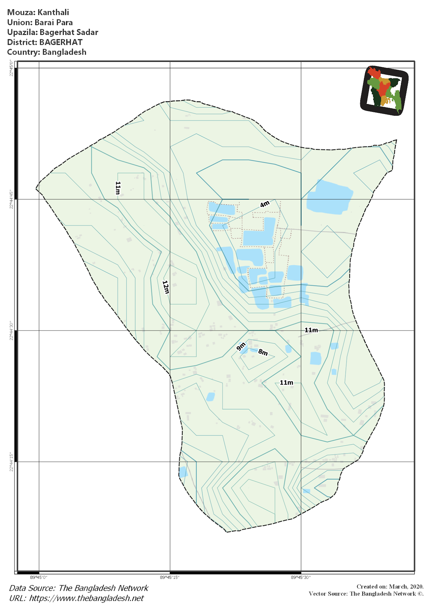 Map of Kanthali Mouza, Bagerhat Sadar, Bagerhat