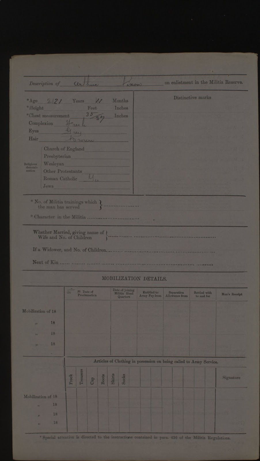 Army Forms & Attestations: Army Form E.522 - Militia Reserve Attestation
