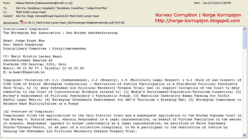 Norway Corruption: Bar Assoc: Disciplinary Complaints: KH Strømme | KL ...