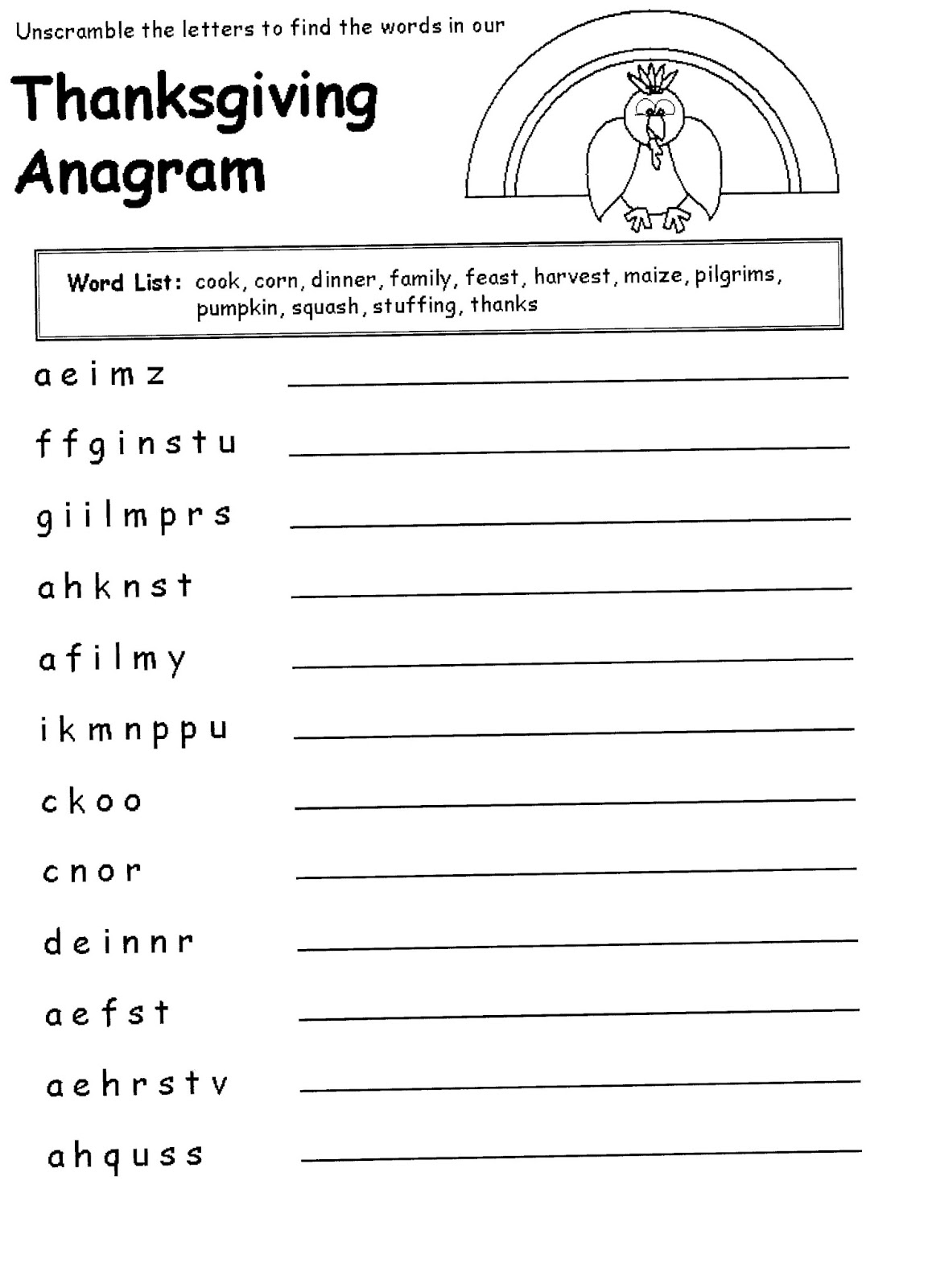 Fichas de Inglés para niños: THANKSGIVING DAY