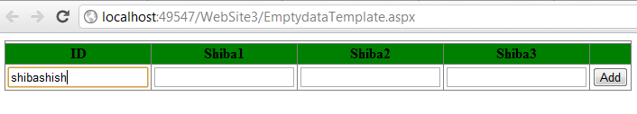 Without Data Showing Gridview With Empty Textbox To Submit Data Into Database Dot Net Ocean
