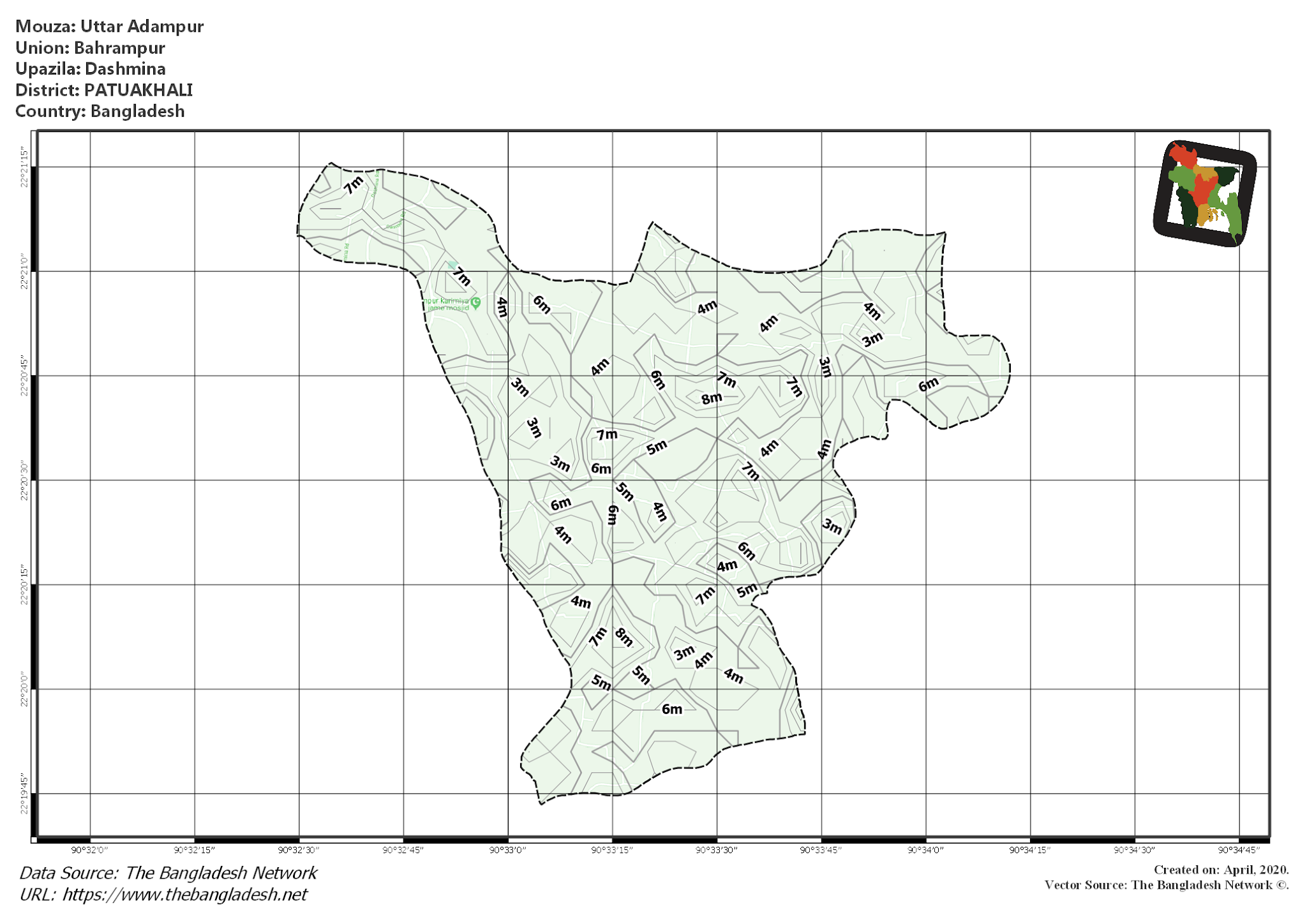 Map of Uttar Adampur Mouza, Dashmina, Patuakhali