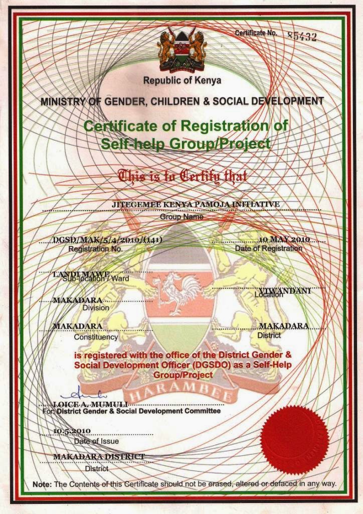 Registration of Chama(self help group)