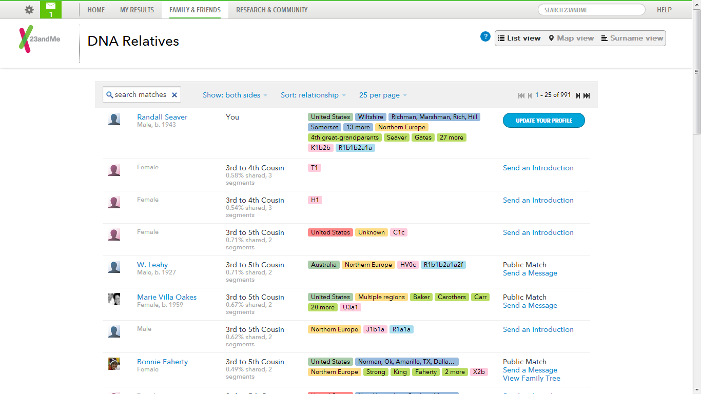 Genea-Musings: My 23andMe DNA Test Results - Post 3: Finding Matches ...