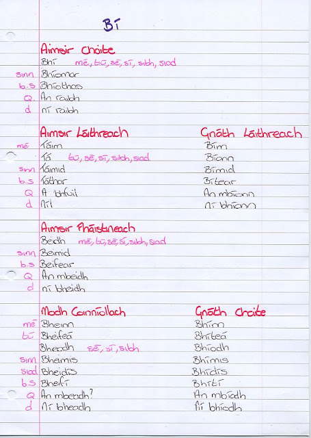 Leaving Cert help notes: Irregular Irish Verbs