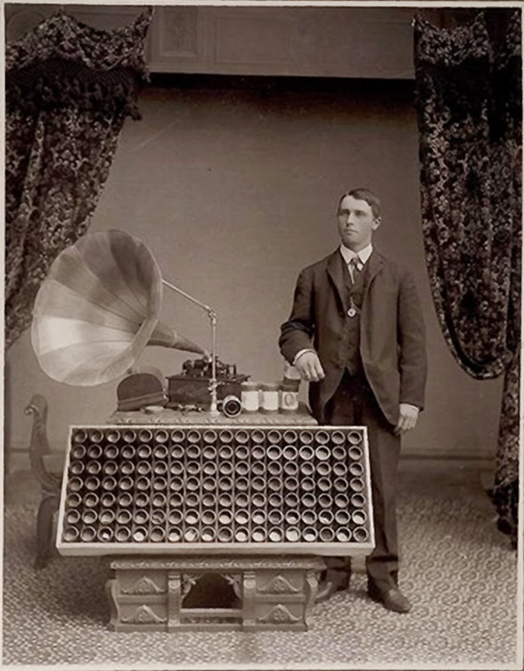 Phonautographist : Vintage Photograph of a Man with Edison Standard and ...