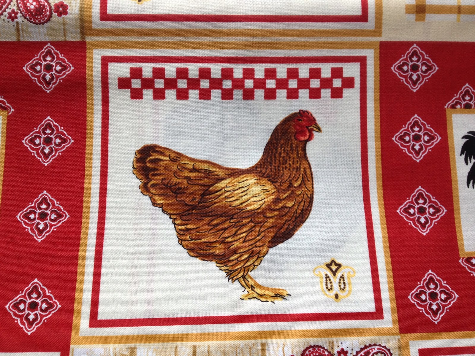 Flowers in the Window: Farmyard Chickens Patchwork Fabric