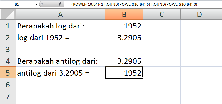 Rumus Excel Menghitung Logaritma dan Anti Logaritma