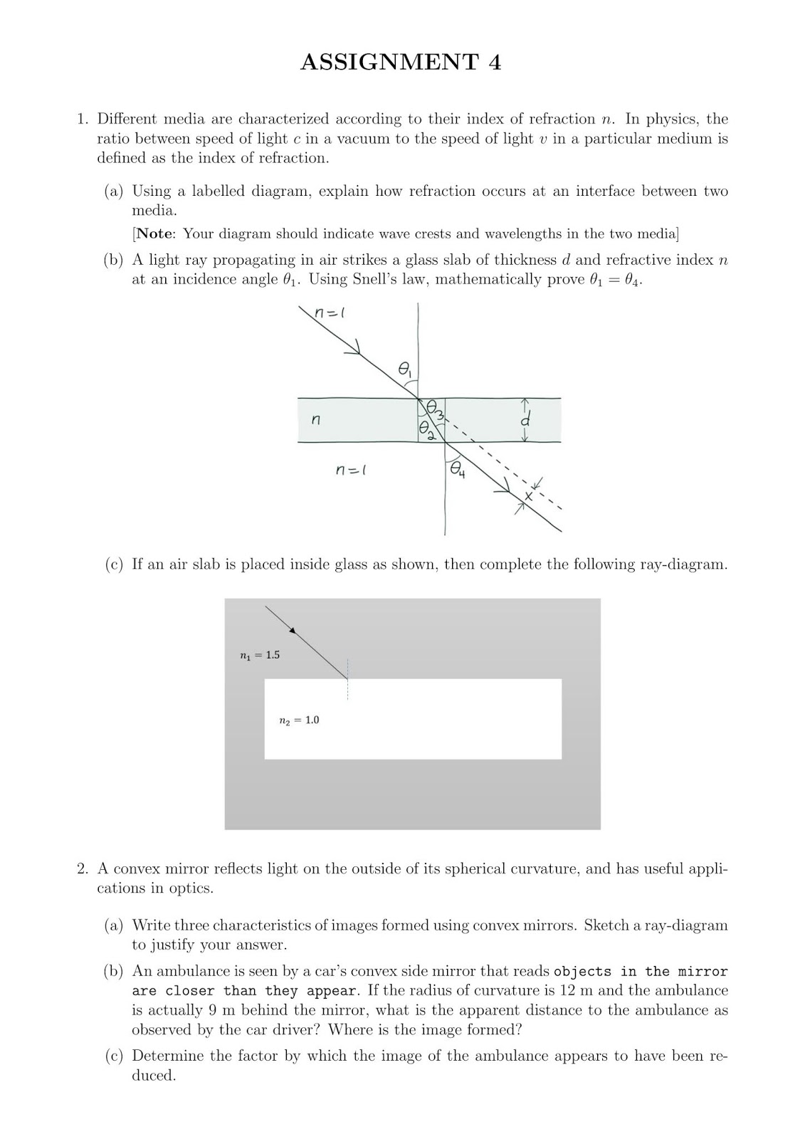 Lecture Notes in Physics : Questions: Refraction of light, mirrors and ...