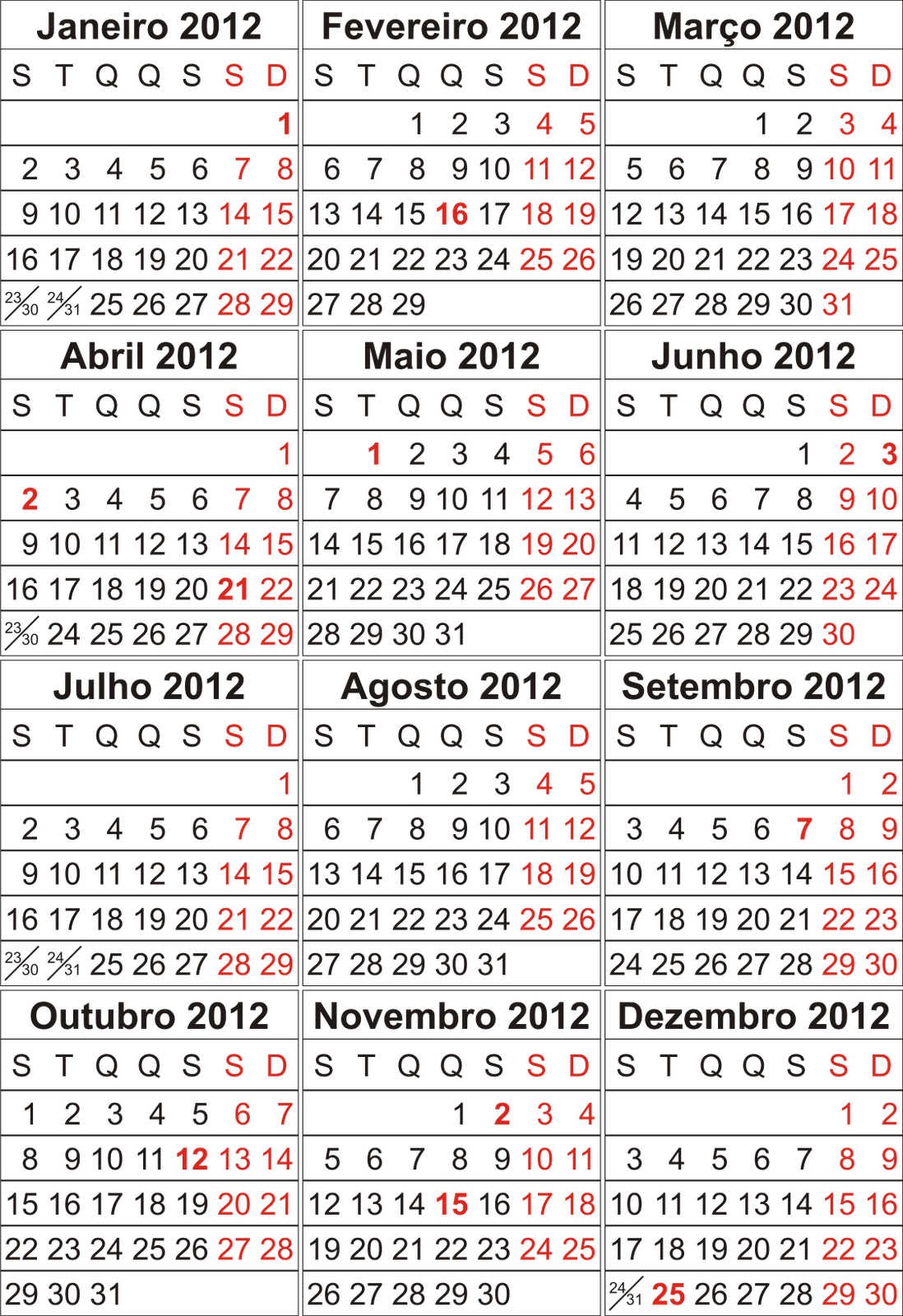 Calendario 2012 grande - Imagui