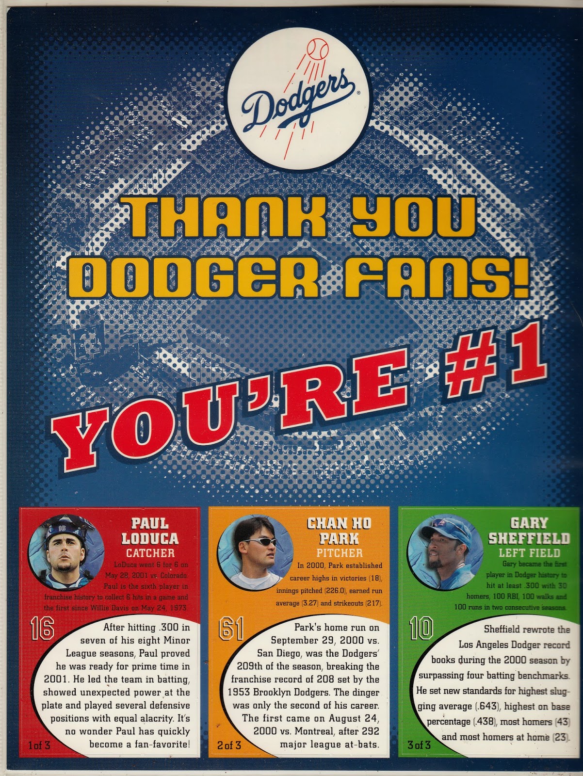Dodgers Blue Heaven: The 2001 Dodger Fan Appreciation Baseball Card Sheet