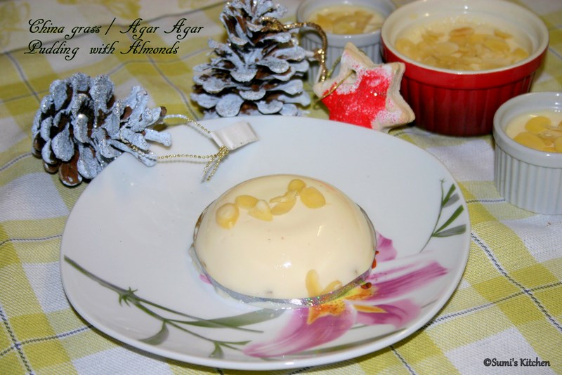Sumi's Kitchen: China Grass / Agar Agar Pudding with Pineapple and almonds
