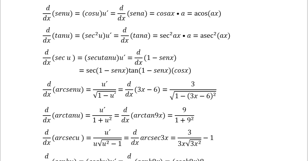 Cálculo diferencial e integral: Fórmulas de derivación e integracion