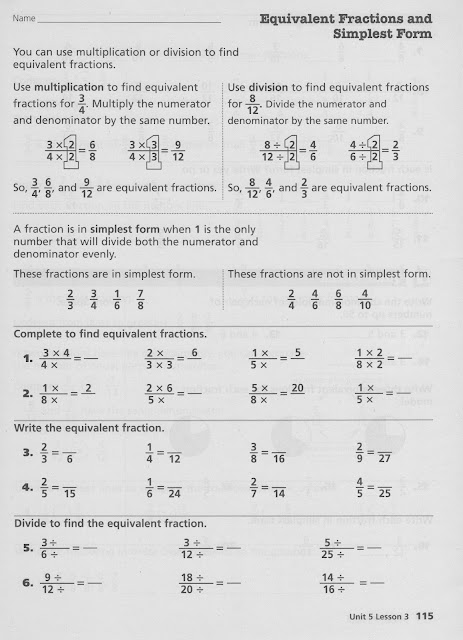 Homework 2012-2013: February 21st - Equivalent Fractions and Simplest Form