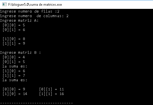 suma de dos matrices en c++