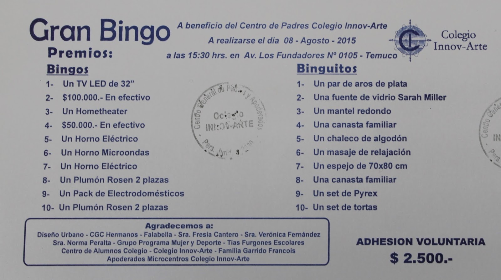 Colegio Innov-Arte, Temuco: GRAN BINGO