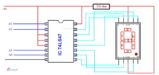 BCD to Seven Segment Display Decoder Circuit using IC 7447 - ETechnoG