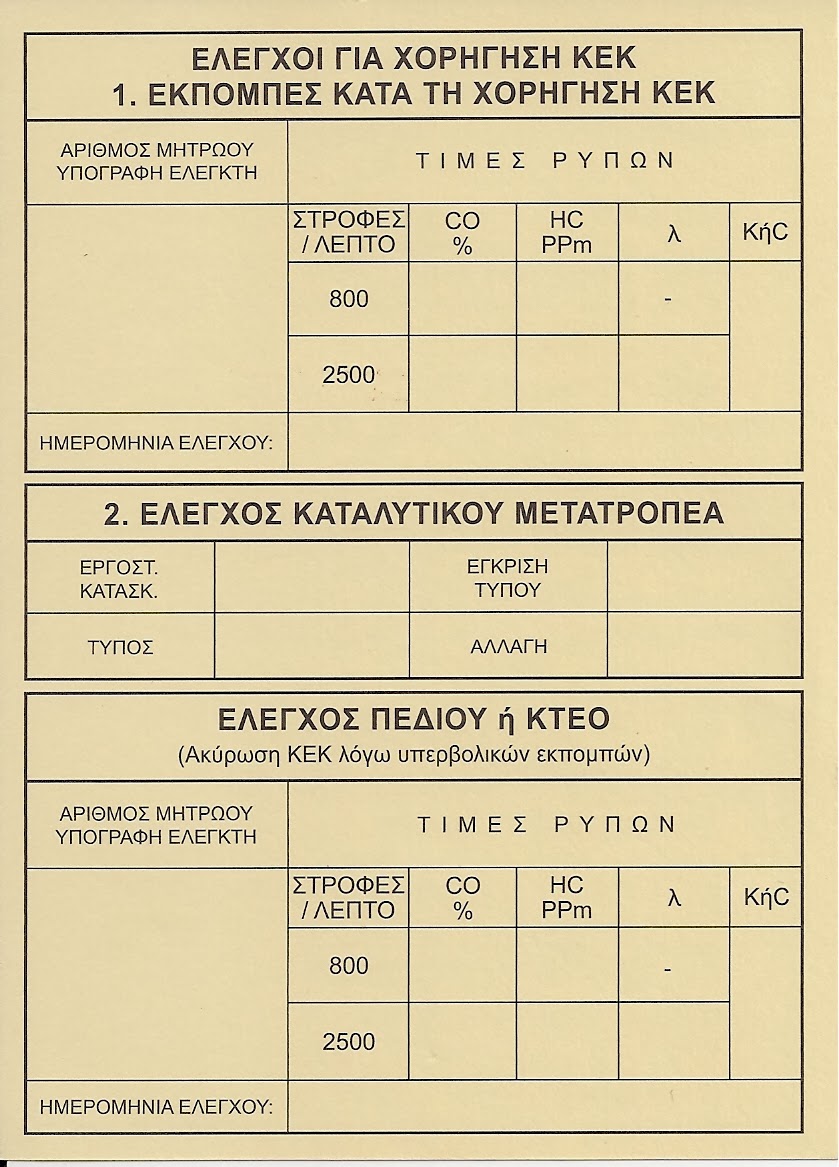 ΙΚΤΕΟ ΑΛΜΩΠΙΑΣ: Κάρτα Ελέγχου Καυσαερίων