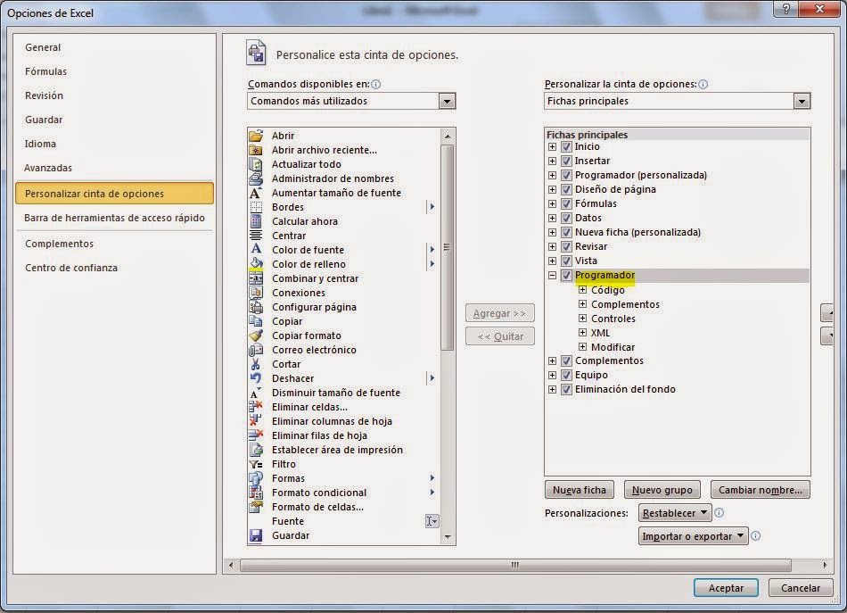 Tecnología a 100: Pestaña programador en Excel. Programar Macros