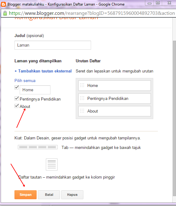 Matakuliahku: Cara membuat menu atau laman pada Blog