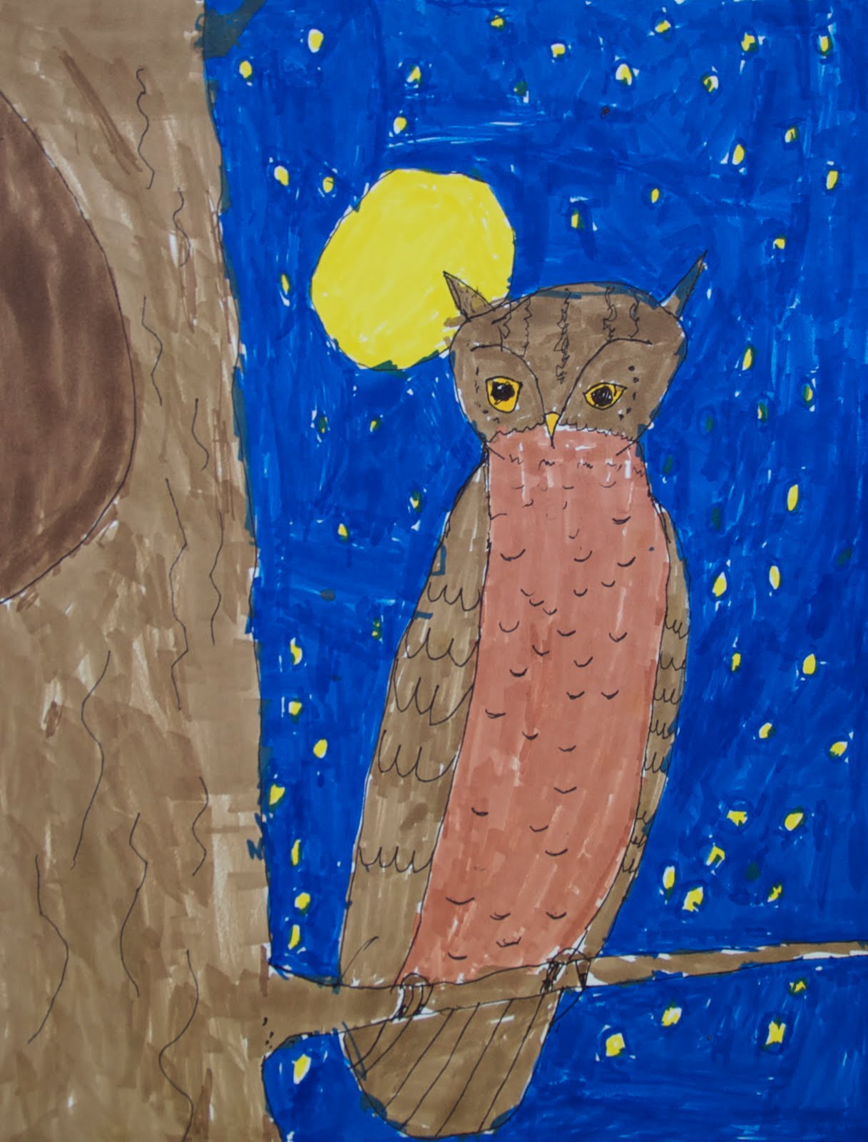 Art Classes for Homeschool Students: Owl with Full Moon